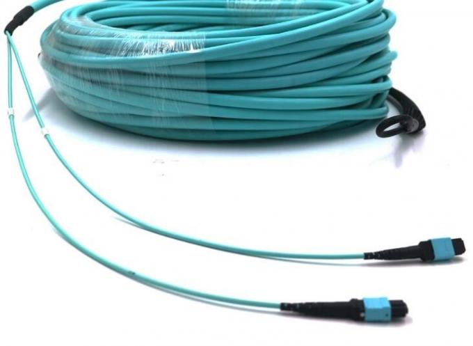 OM4 24 Core Fiber Optic MPO , MPO To MPO Cable With Pulling Eye